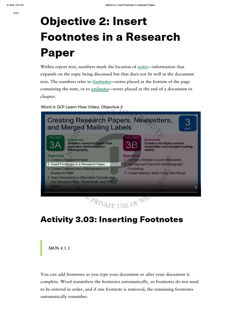 Objective 2_ Insert Footnotes in a Research Paper | PDF | Note ...
