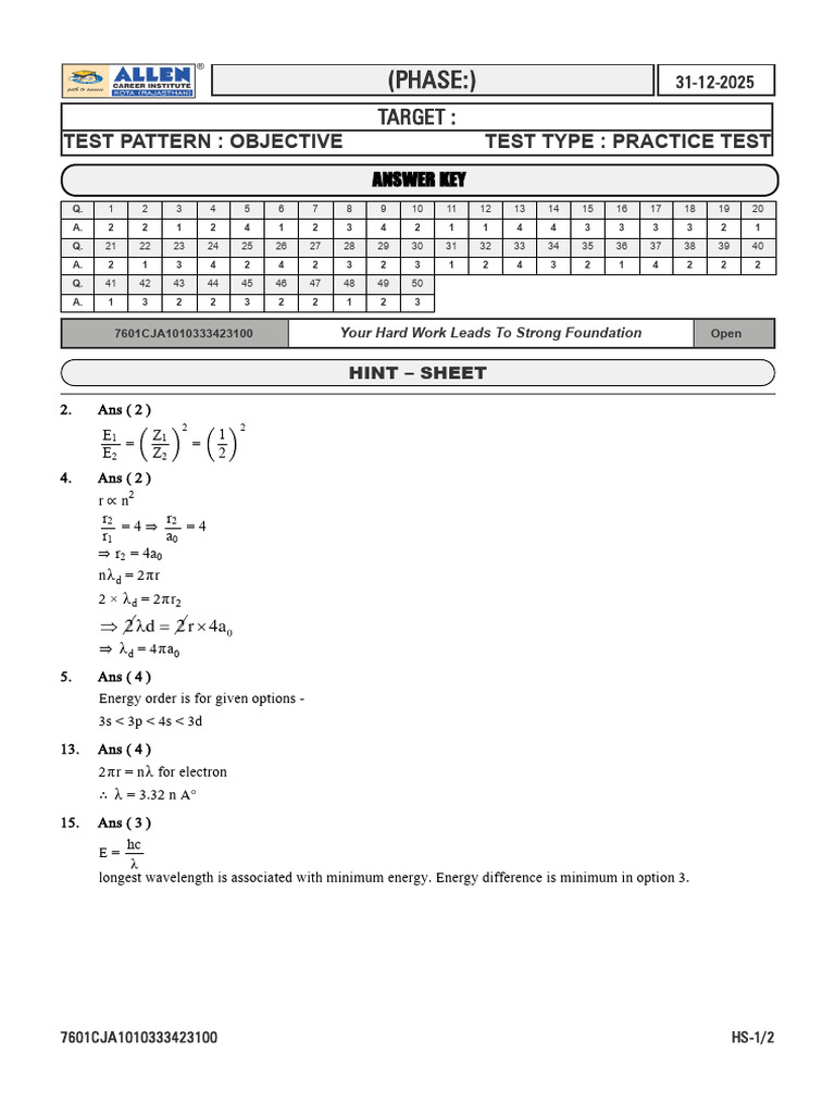 Atomic Structure Revision - FC | PDF
