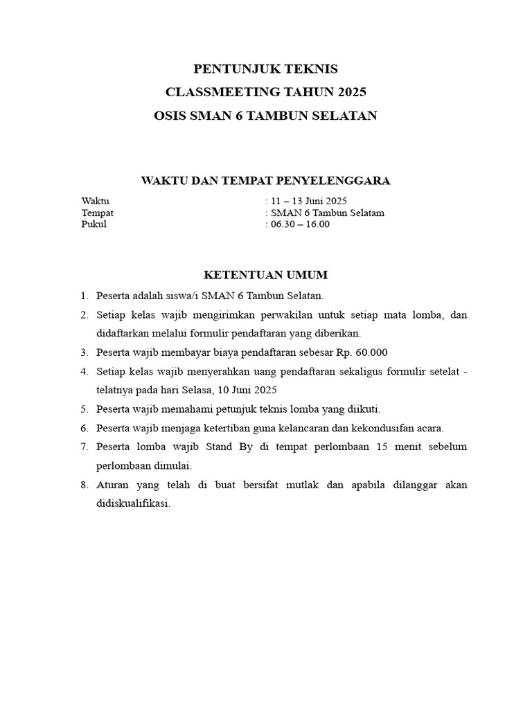 Juknis Class Meeting 2025 | PDF