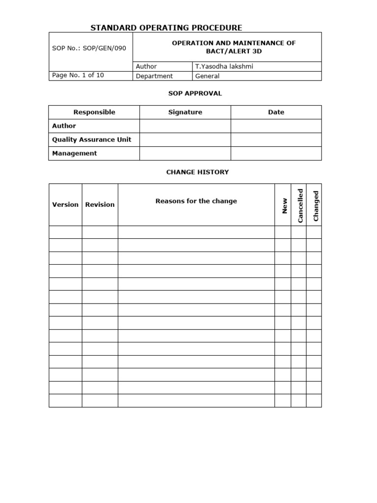 BACT/ALERT 3D Operation SOP | PDF | Calibration