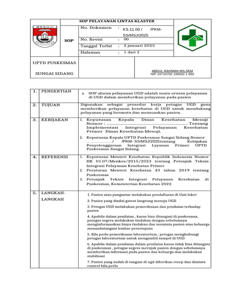 Sop Pelayanan UGD | PDF