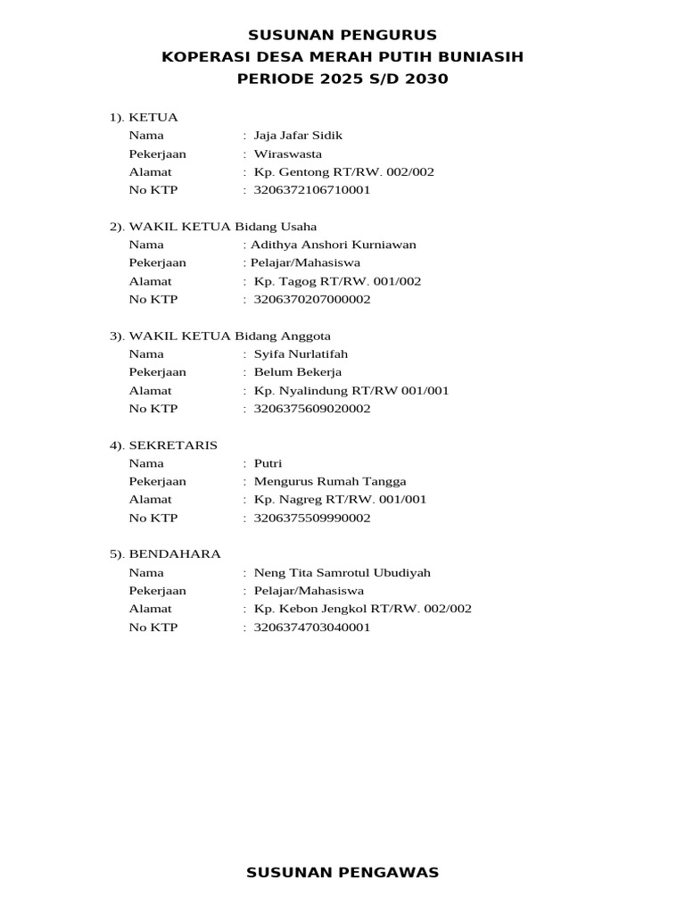 Lampiran 3 Baru (Susunan Pengurus Pengawas) | PDF