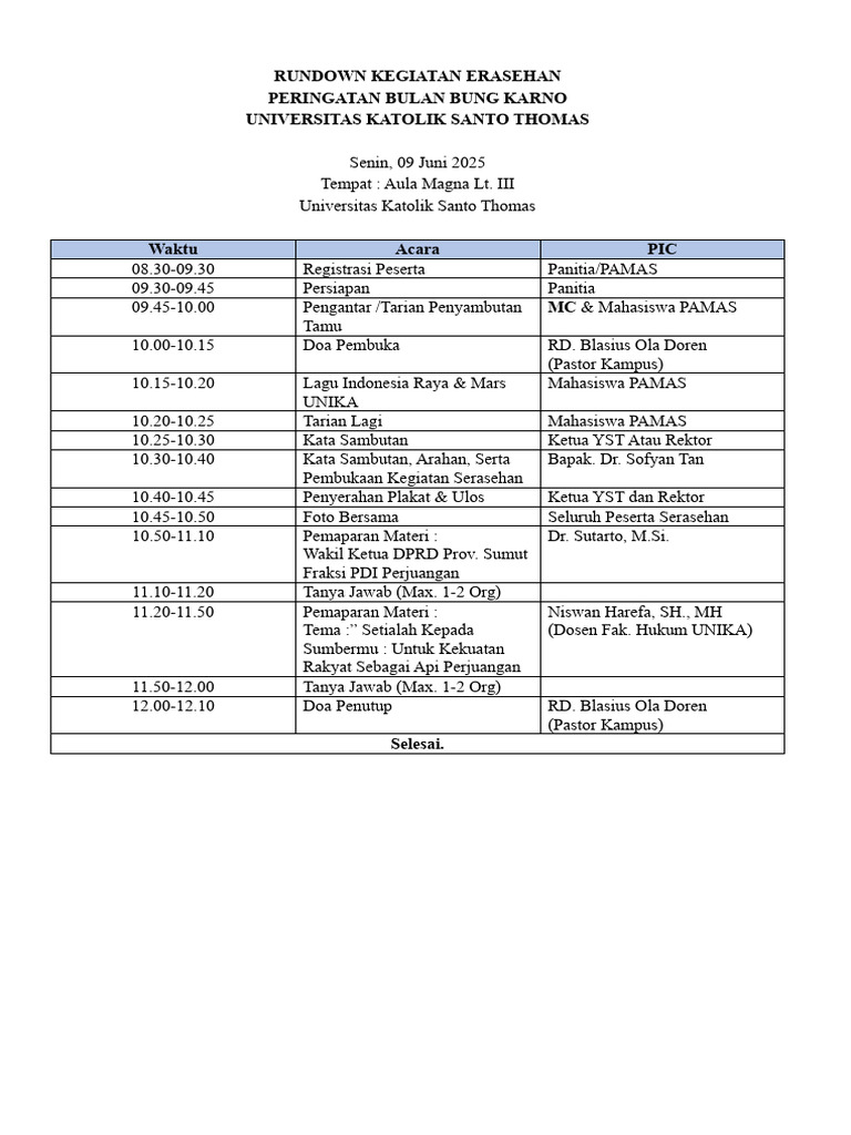 Rundown Kegiatan Serasehan | PDF