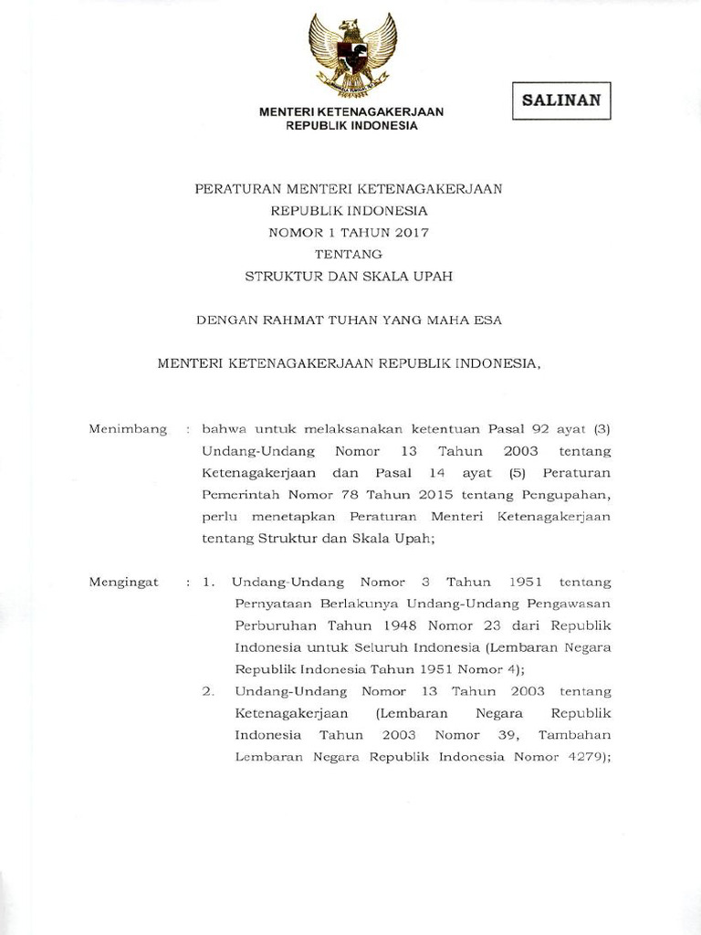 Kemnaker No. 1 Tahun 2017 | PDF | Pengelolaan Keuangan & Uang