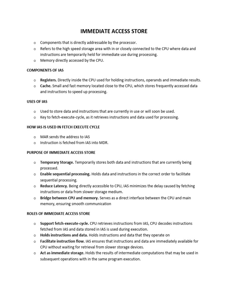 Immediate Access Store | PDF