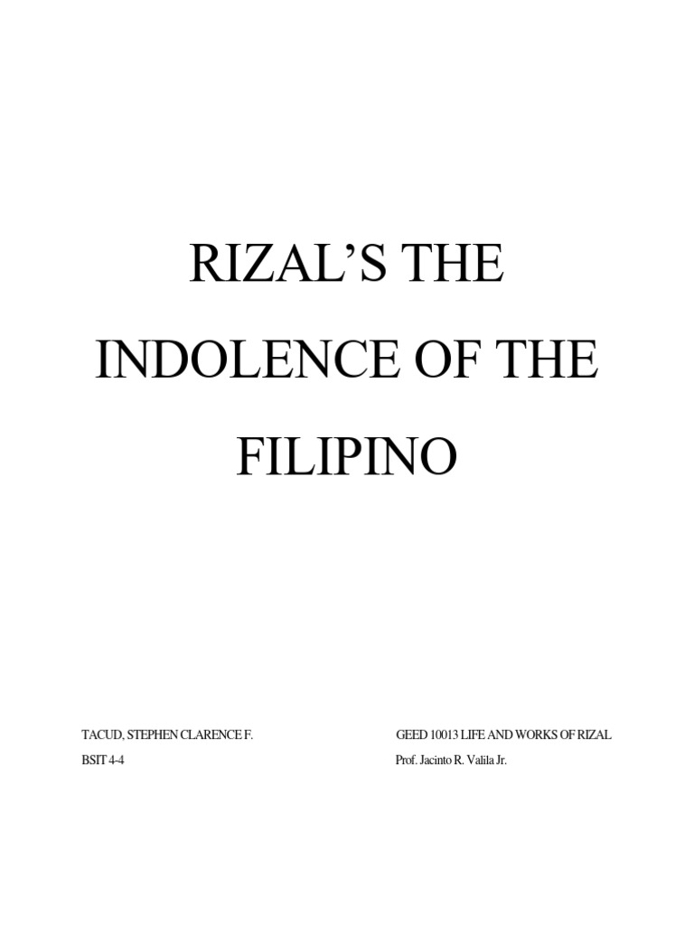 Rizal's Critique of Filipino Indolence | PDF | Courage | Philippines