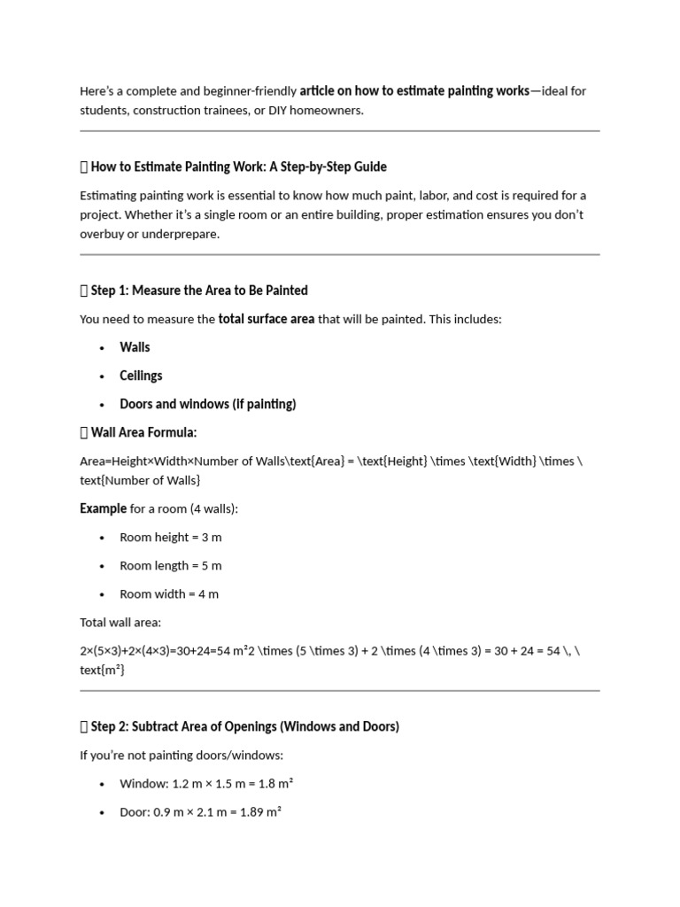 How To Estimate Painting Works | PDF | Area | Paint