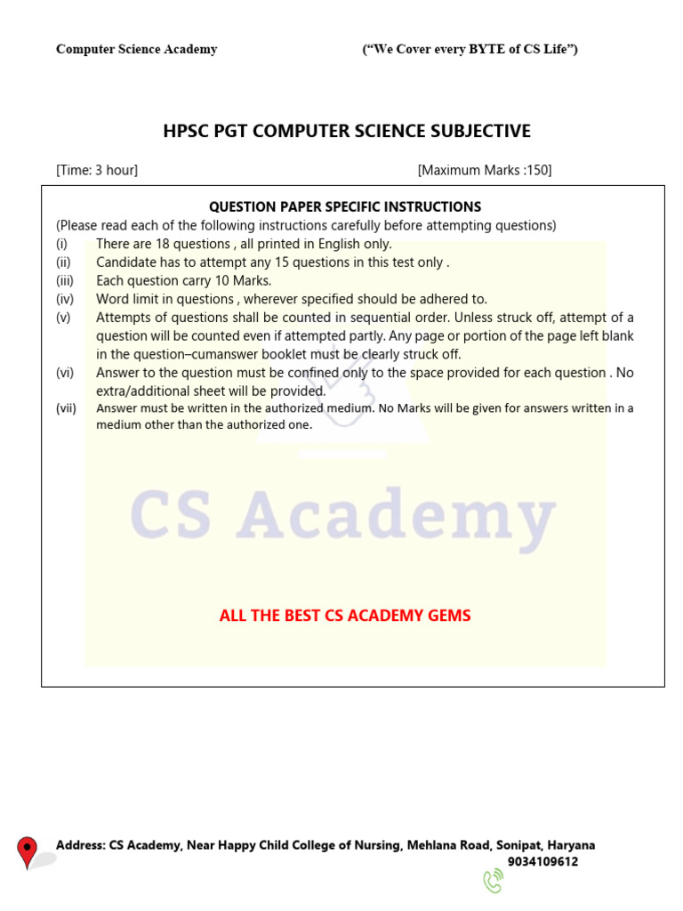 Full Syllabus Test No. 9 - HPSC Subjective | PDF | Algorithms And Data ...