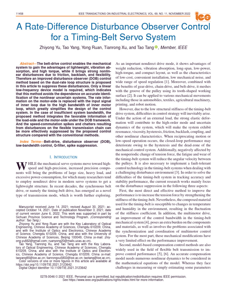 A Rate-Difference Disturbance Observer Control For A Timing-Belt Servo ...