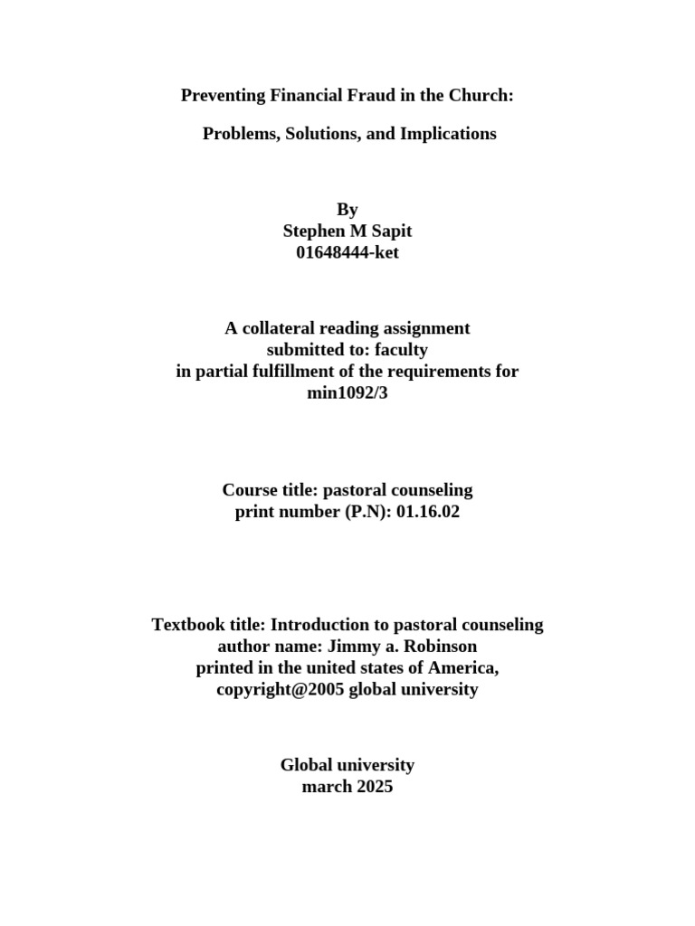 Introduction To Pastoral Counseling Assignment by Sapit-Corrected | PDF | Accountability ...