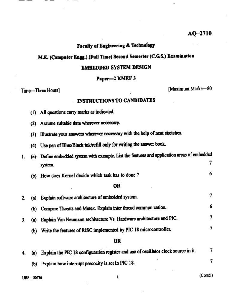 Me Mtech 2 Sem Kmef Embeded System Design Summer 2016 | PDF