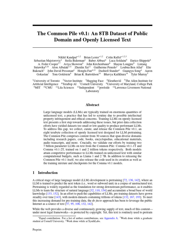 The Common Pile v01 An 8TB Dataset of Public Domai | PDF | Creative ...