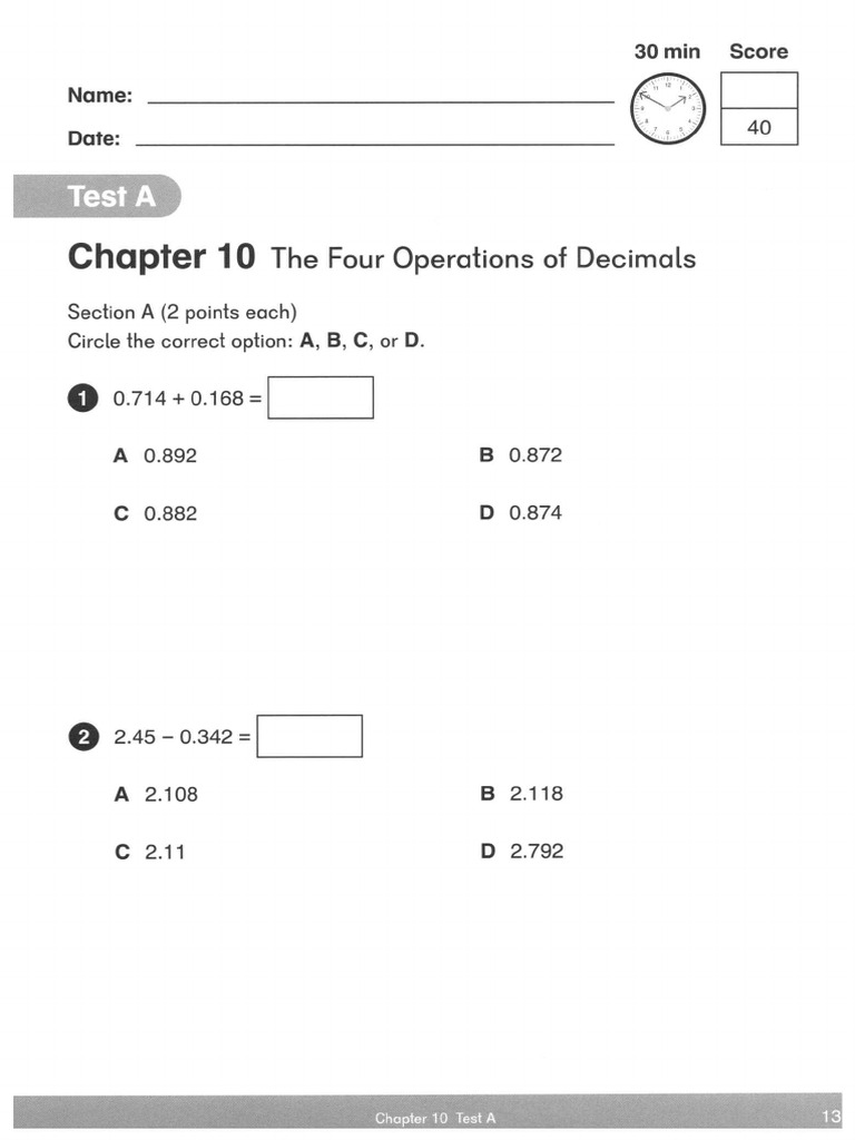 Math Test CH 10 Test A | PDF
