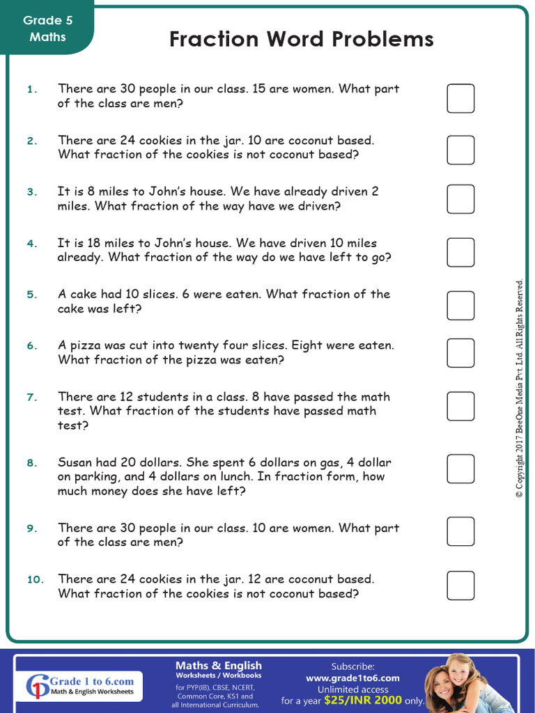 Fraction Word Problems 2 | PDF