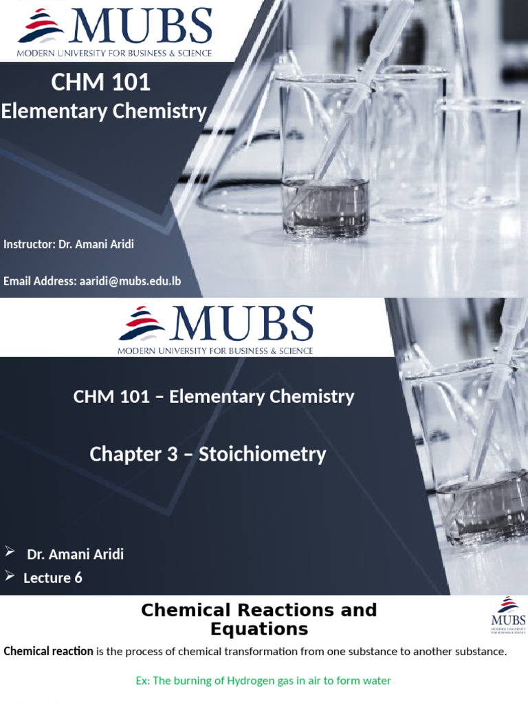 Lecture 6 - Chapter 3 - Stoichiometry | PDF