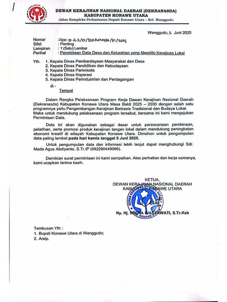 Permintaan Data Dekranasda | PDF