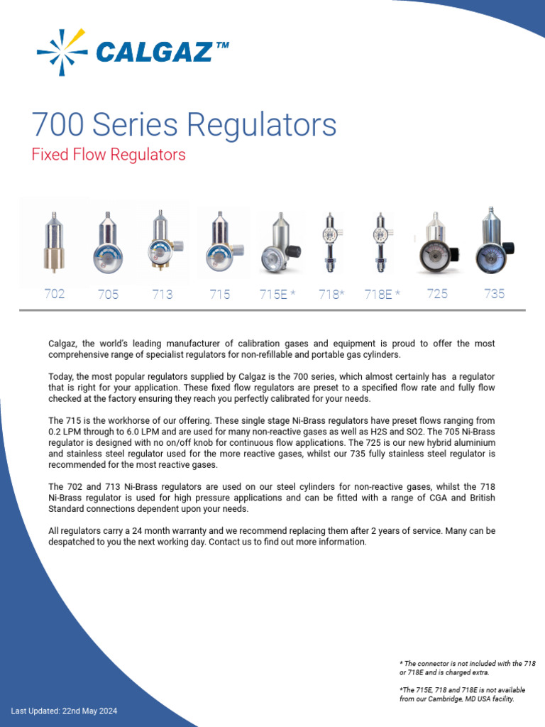 700 Series - Fixed Flow Regulators | PDF | Equipment | Gases