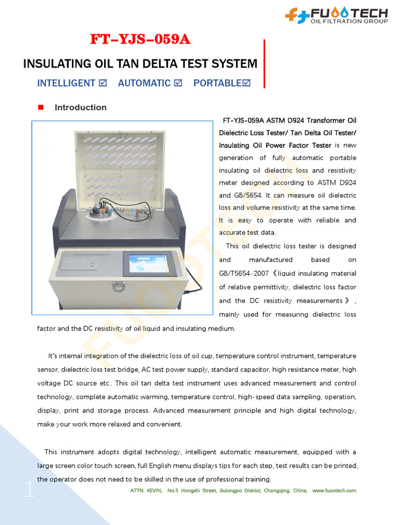 FT YJS 059A Insulating Oil Tan Delta Test System | PDF | Capacitor ...