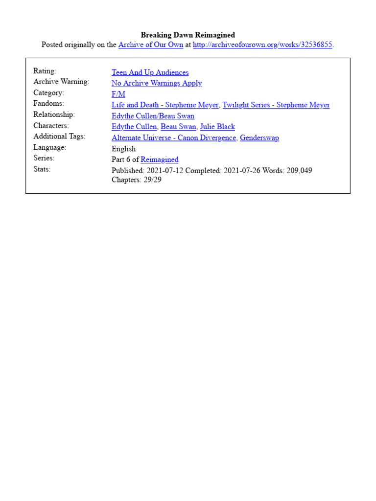 Breaking Dawn: Edythe and Beau's Journey | PDF | Twilight (Novel Series)