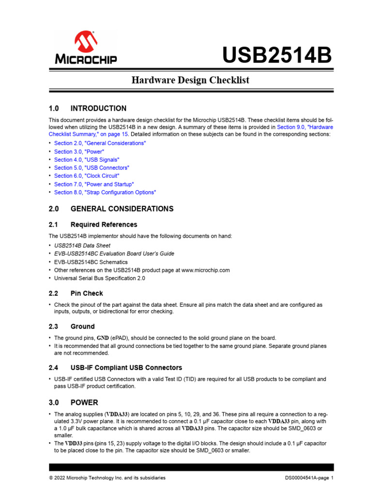 USB2514B Hardware Design Checklist DS00004541 | PDF | Usb | Electrical ...
