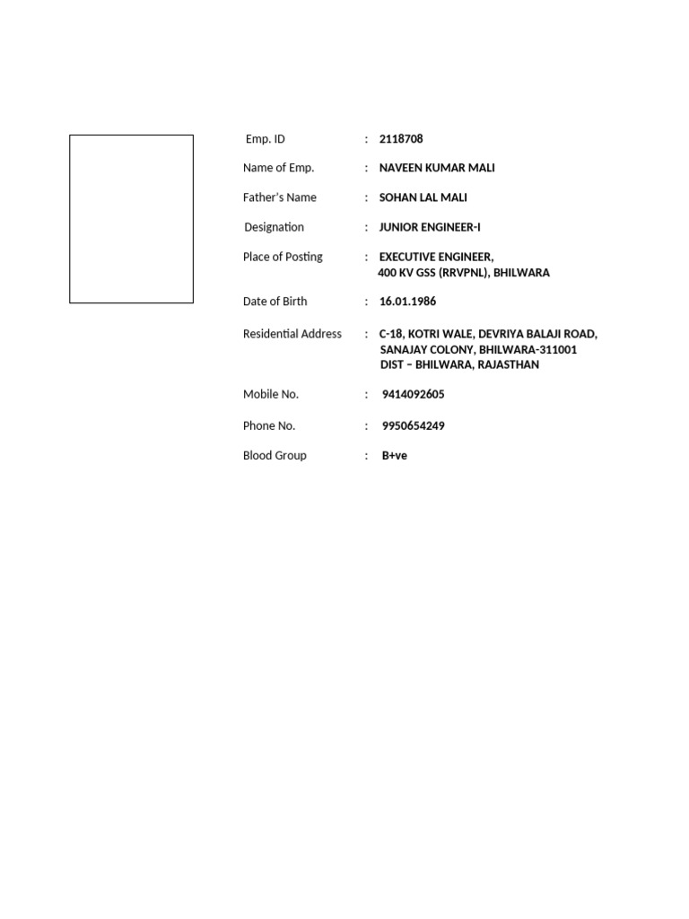Emp Id Card Naveen | PDF
