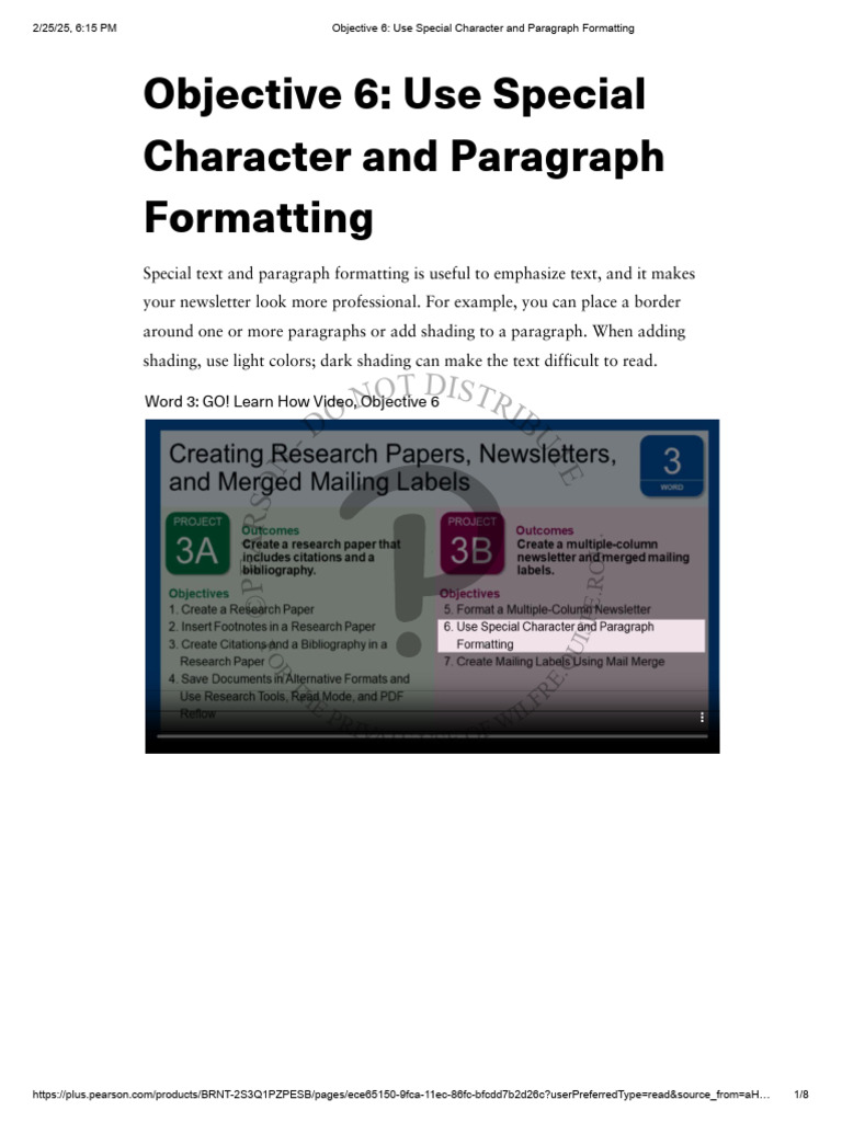 Objective 6 - Use Special Character and Paragraph Formatting | PDF ...