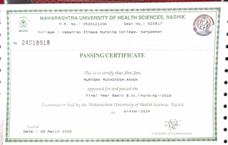 Rushikesh - BSC Passing Certificate | PDF