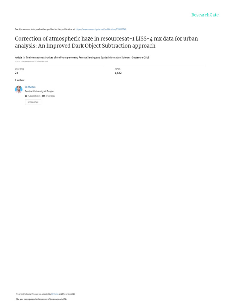 Correction of Atmospheric Haze in Resourcesat-1 Liss-4 MX Data For ...