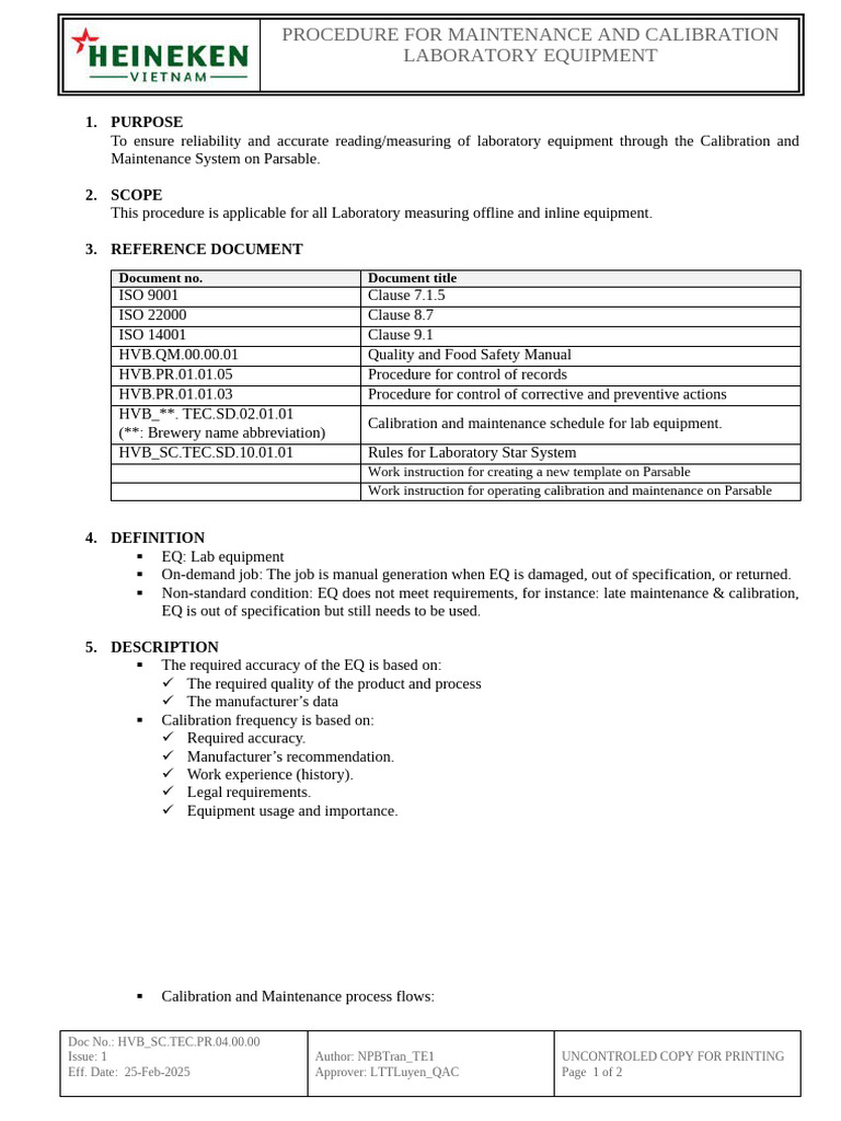 (PROCEDURE FOR MAINTENANCE AND CALIBRATION LABORATORY EQUIPMENT) HVB_SC.TEC.PR.04.00.00 | PDF ...
