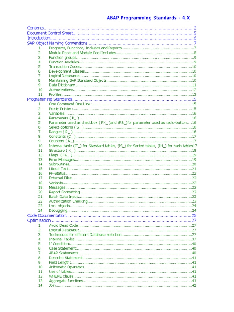 ABAP Programming Standards | PDF | Database Index | Parameter (Computer Programming)