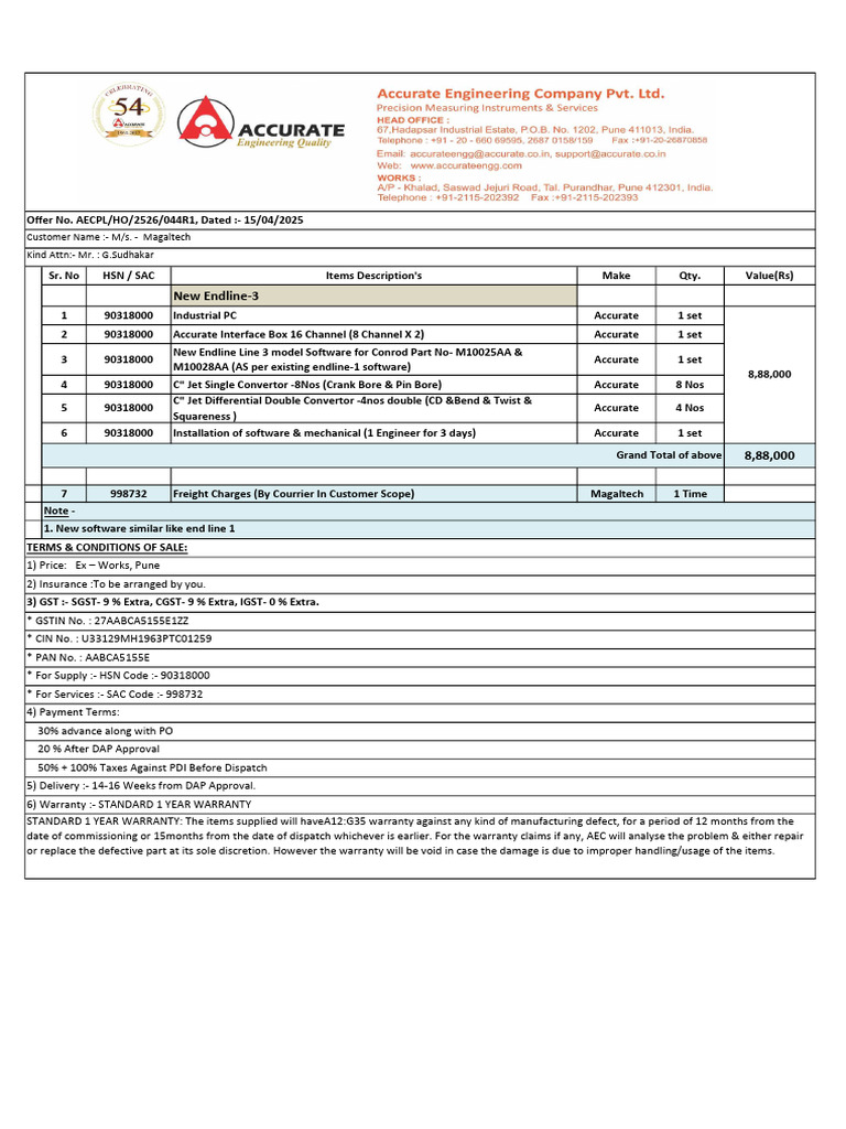 Offer For 044R1 - Magaltech (Existing Fixture Software Modification ...