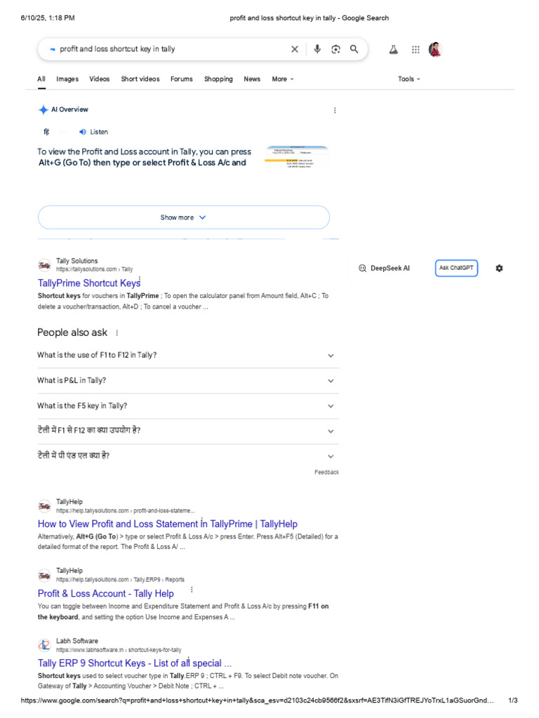 Profit and Loss Shortcut Key in Tally - Google Search | PDF | Keyboard ...