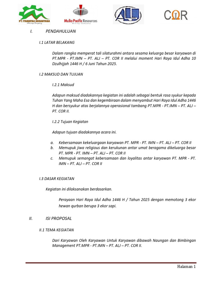 Proposal Kegiatan Hari Raya Idul Adha1446 | PDF
