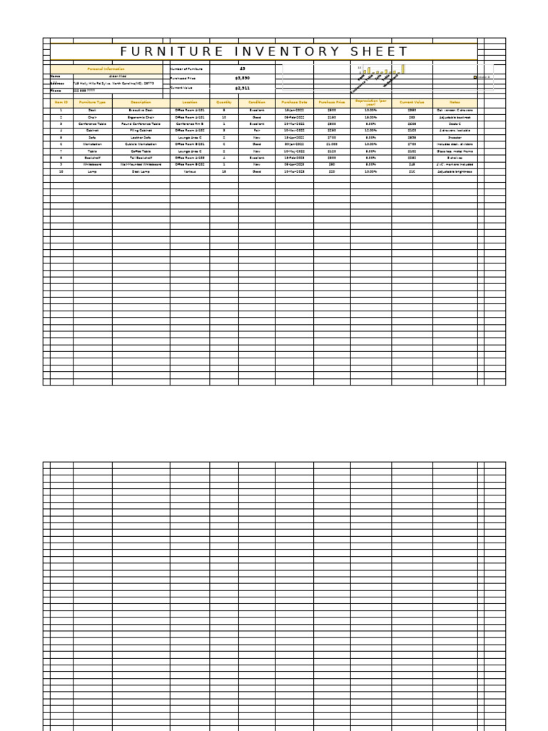 Furniture Inventory Template | PDF | Desk | Furniture