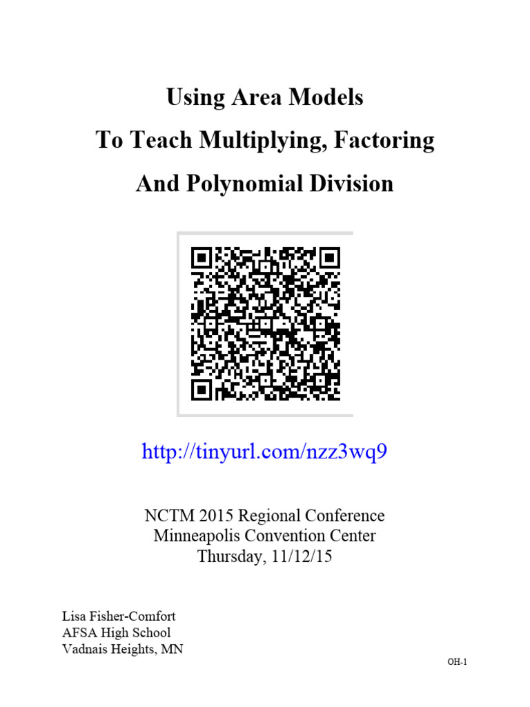 101JI Fisher-Comfort Using Area Models Factoring Polynomial Division ...