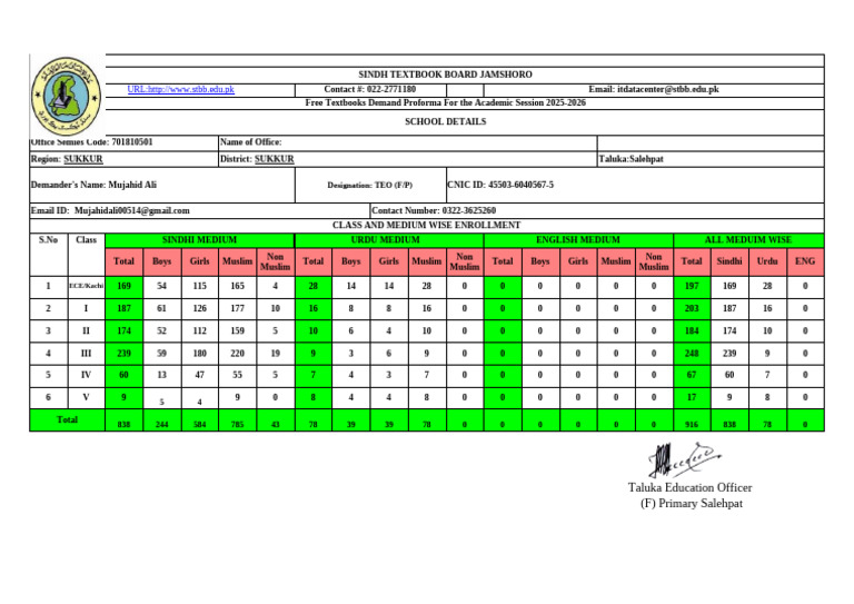 Text Books Blank Proforma 2025-26 | PDF