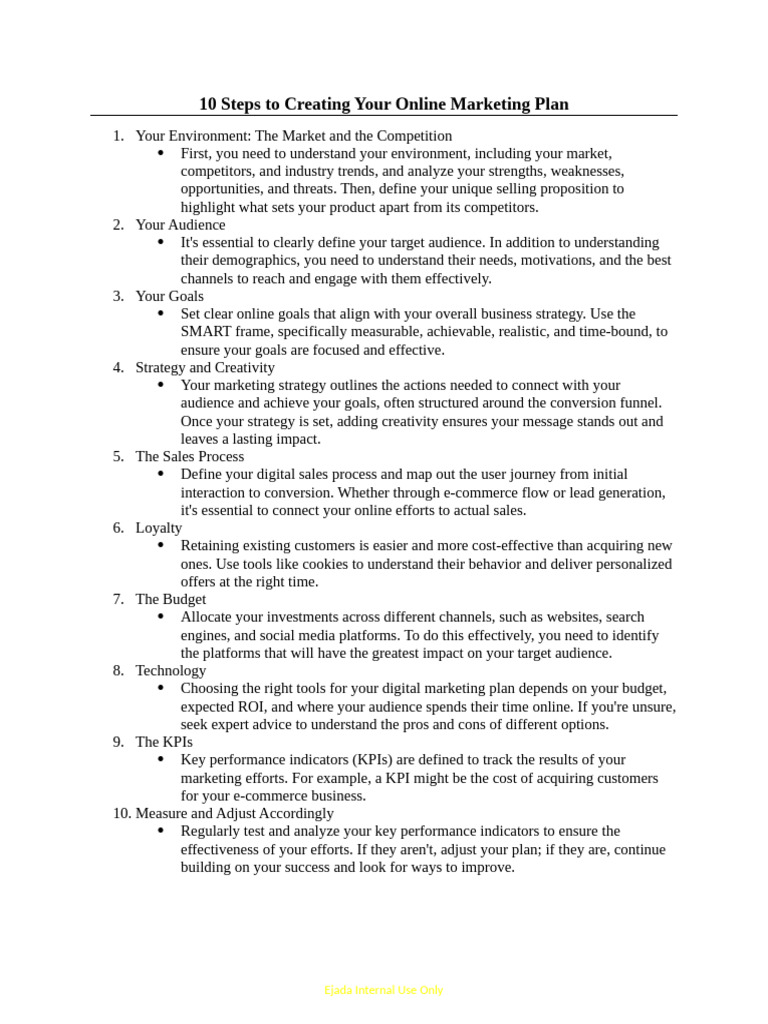 10 Steps To Creating Your Online Marketing Plan 1 | PDF | Marketing ...