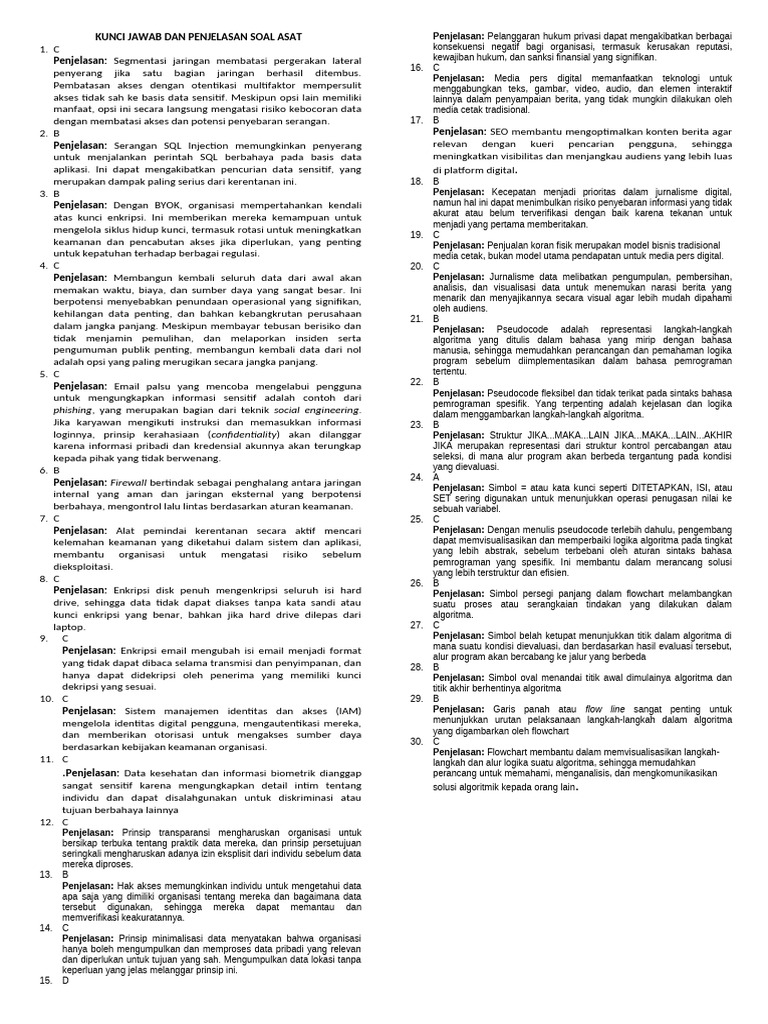 Kunci Jawab Dan Penjelasan Soal Asat | PDF