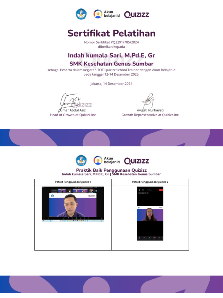 Sertifikat - Indah Kumala Sari, M.pd.E, GR | PDF