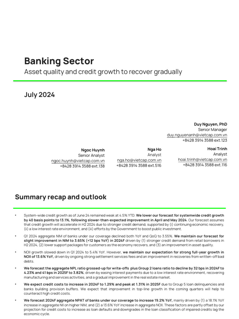 Banking Sector Outlook: Gradual Recovery | PDF | Banks | Interest