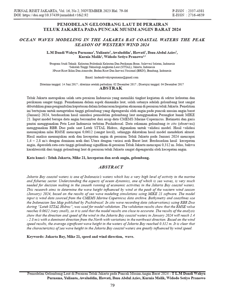 2024 - Pemodelan Gelombang Laut Di Perairan Teluk Jakarta Pada Puncak Musim Angin Barat 2024 ...