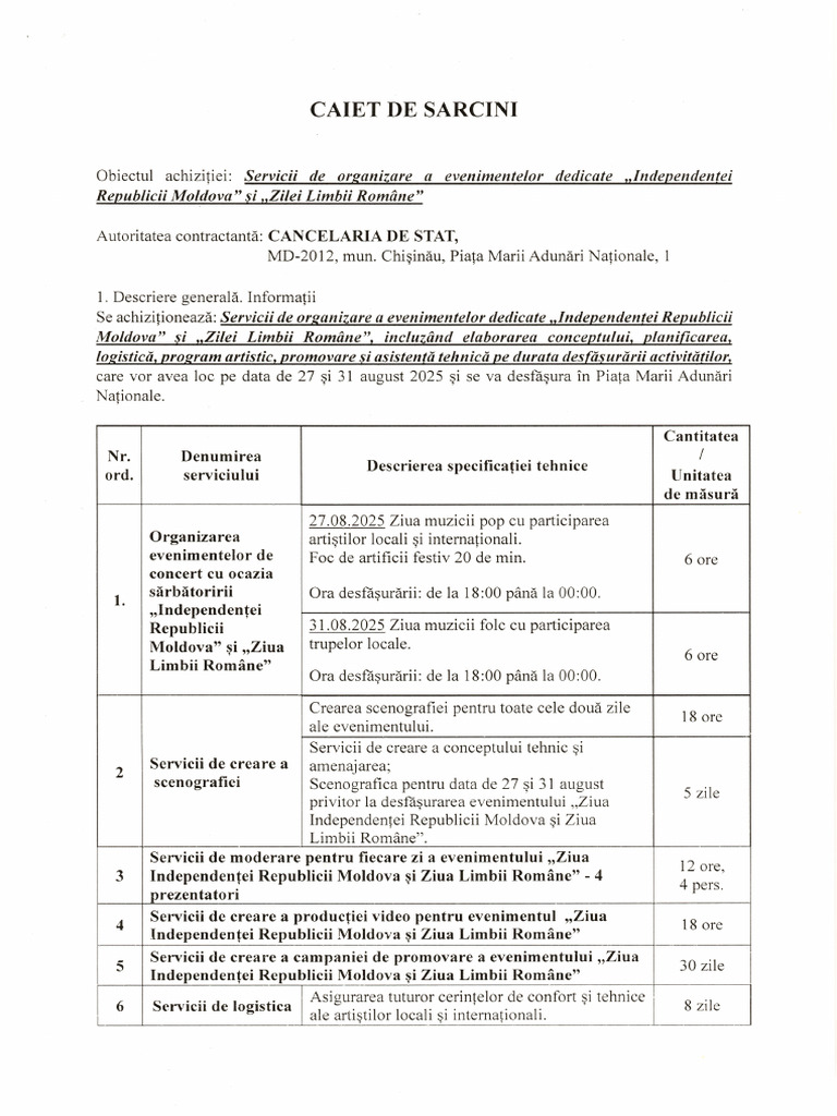 Caiet de Sarcini - 27,31 August | PDF