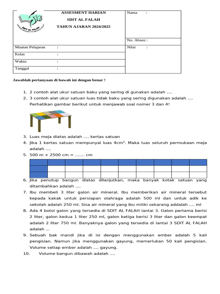 Assesment Harian Matematika Bab 4 | PDF