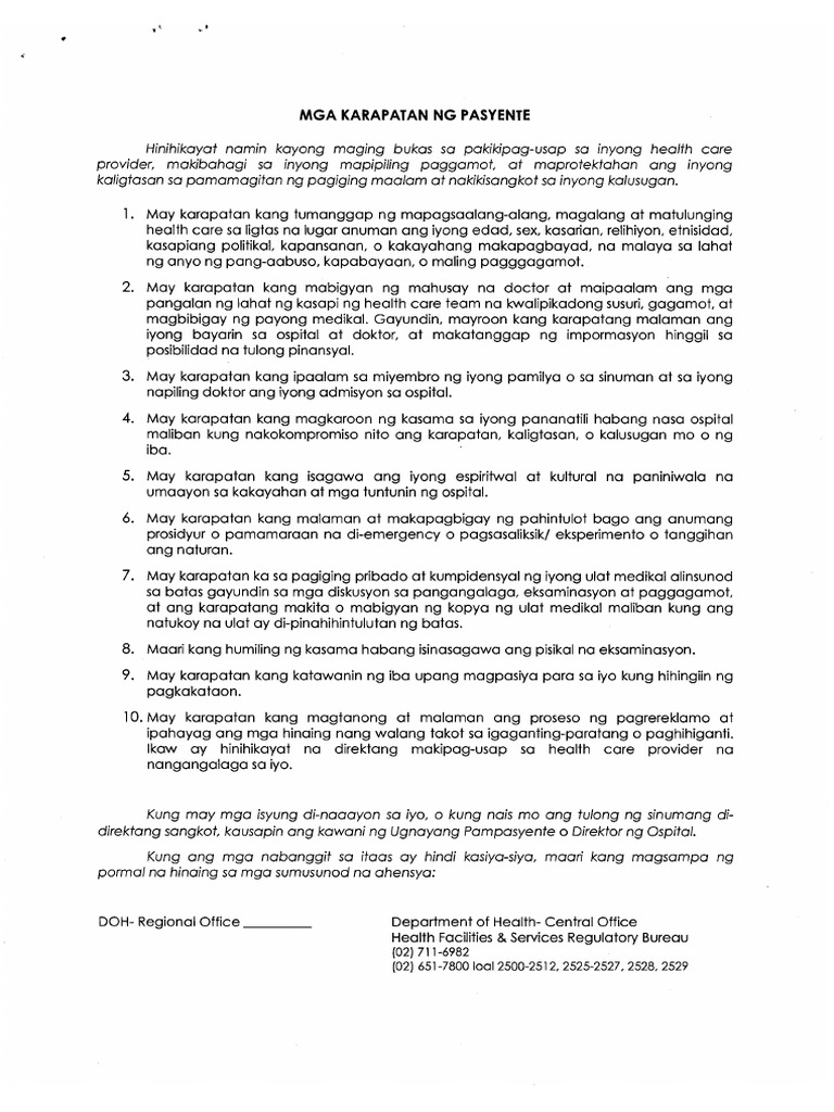 Patients Rights - Tagalog | PDF