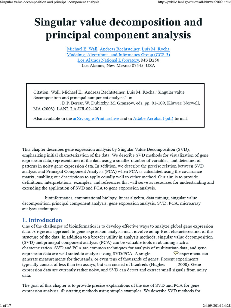 Singular Value Decomposition and Principal Component Analysis - ExtraStudyMaterial | PDF ...