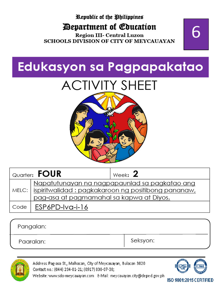Activity Sheet: Edukasyon Sa Pagpapakatao | PDF