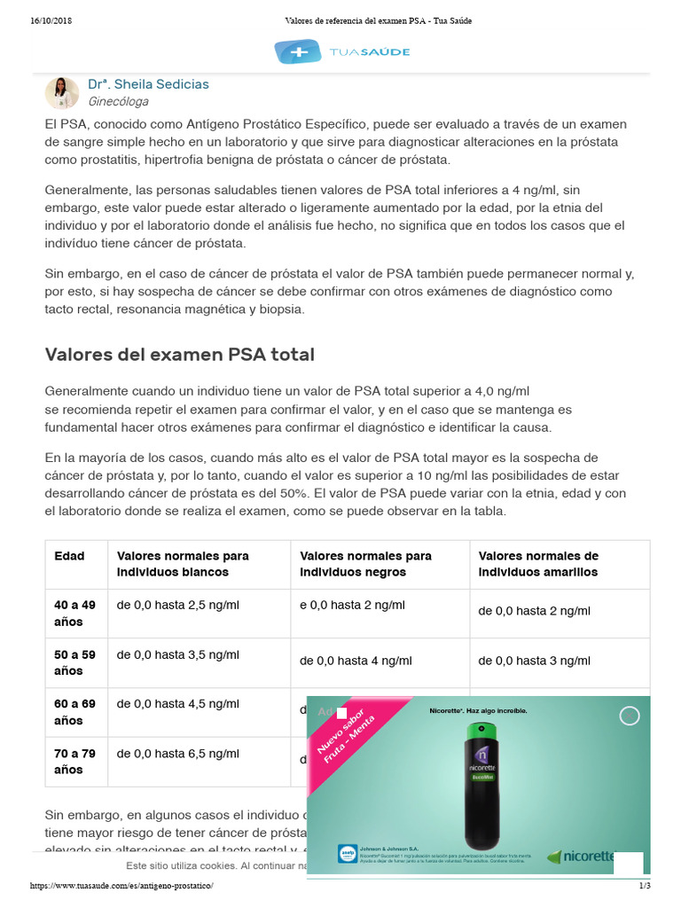 Valores Normales de PSA por Edad | PDF | Antígeno específico de la ...