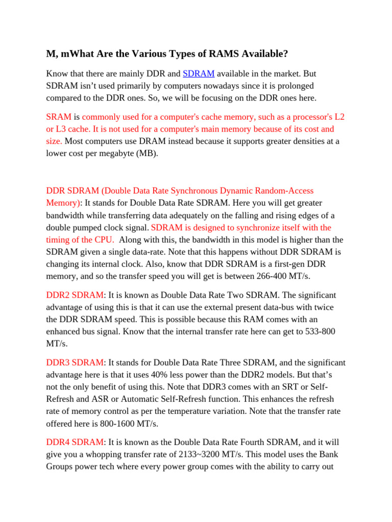What Are The Various Types of RAM Available | PDF | Random Access Memory | Computer Engineering