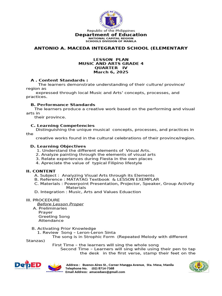 Lesson Plan Matatag For Demo | PDF | Paintings | Learning