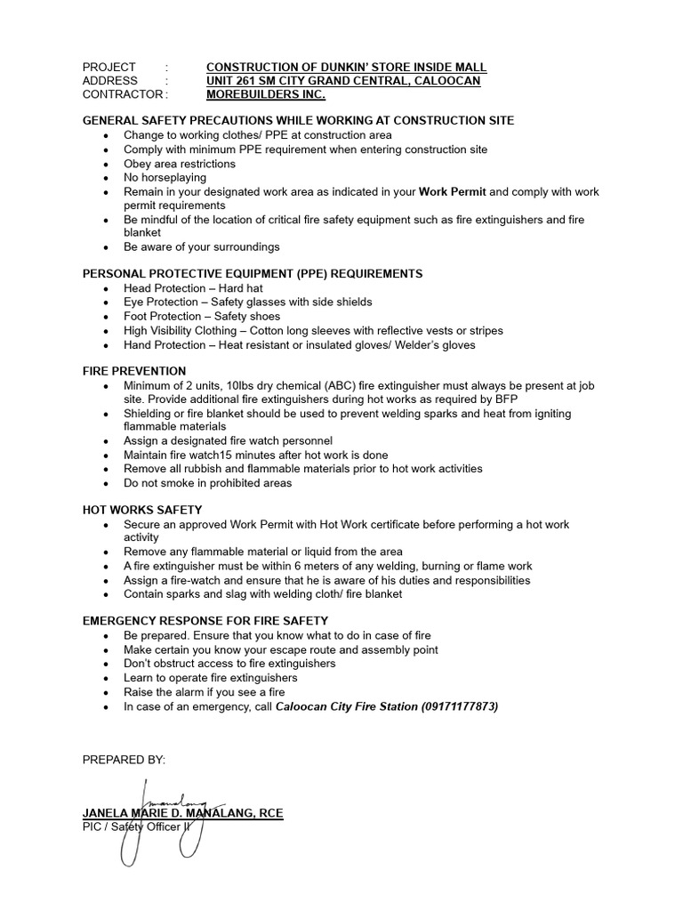 Hot Works Safety Guidelines | PDF